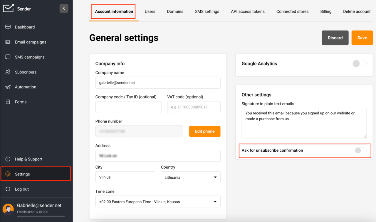 How to set up the Unsubscribe confirmation? – Sender Help Center