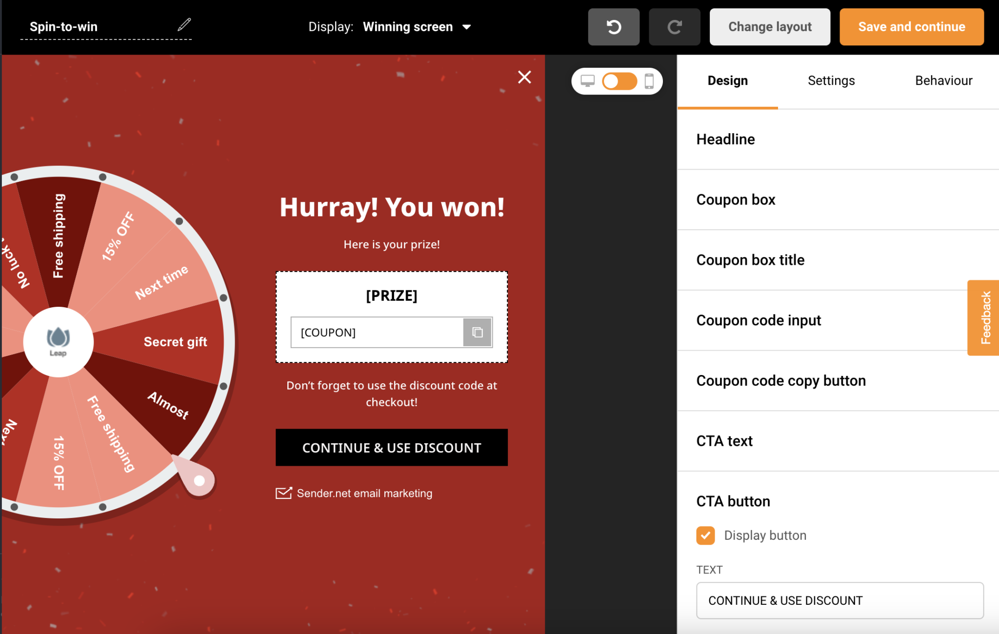 Spin & Win subscription form – Sender Help Center