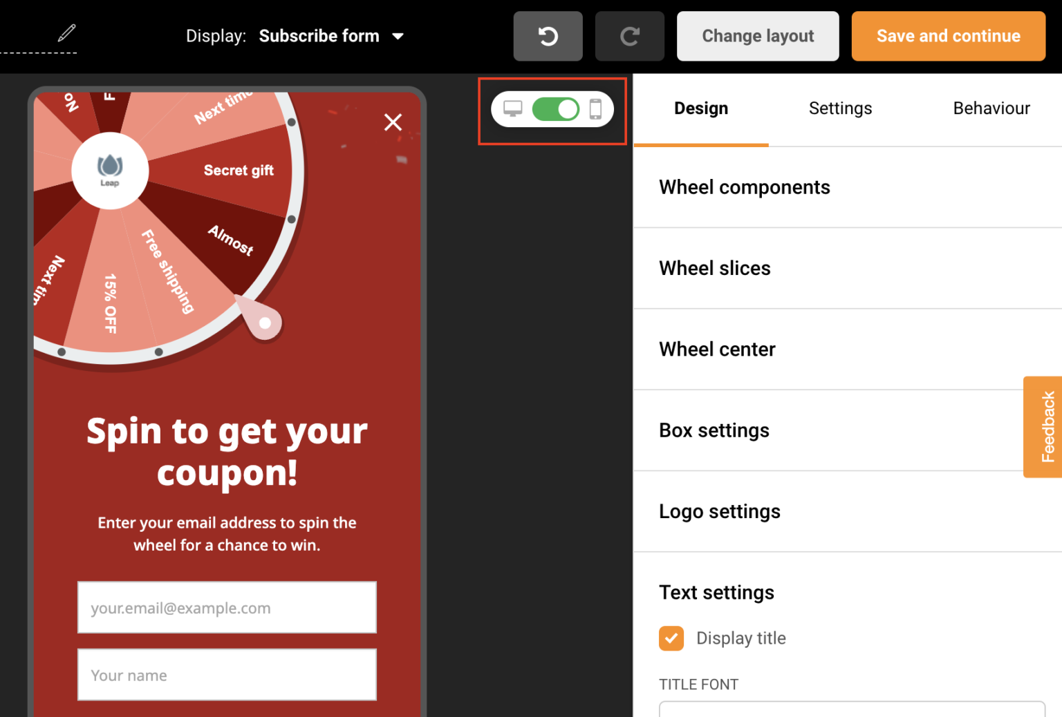 Spin & Win subscription form – Sender Help Center